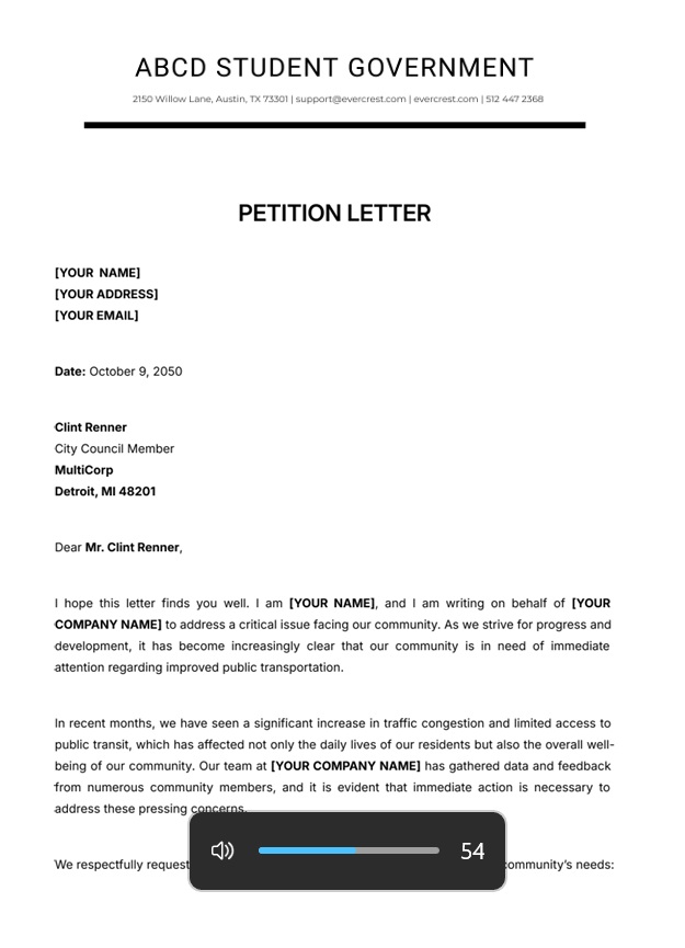 Petition Letter Template For University